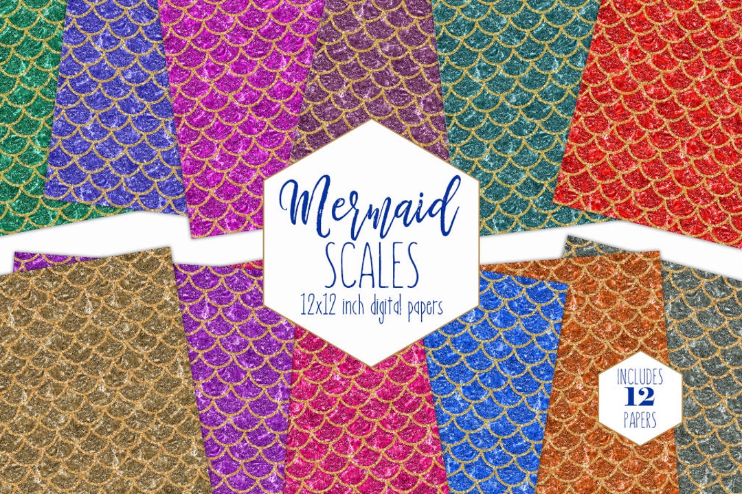 GLITTER MERMAID SCALE Digital Paper Pack Rainbow Backgrounds - Etsy