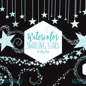 BABY BLUE WATERCOLOR Star Clipart Commercial Use Clip Art - Etsy