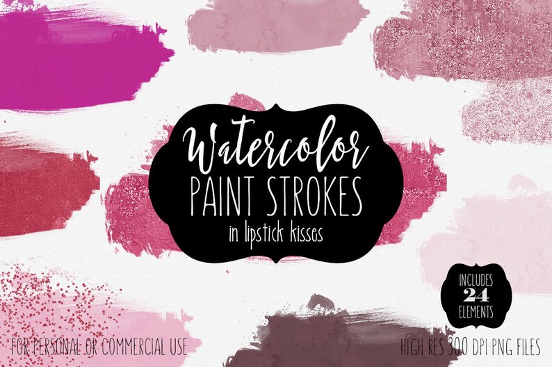PINK PAINT STROKE Clipart Commercial Use Clipart 24 Watercolor | Etsy