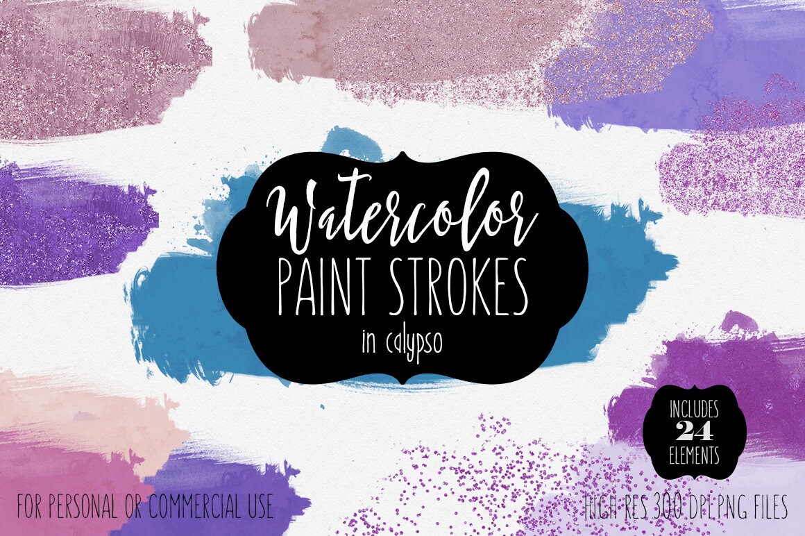 WATERCOLOR BRUSH STROKES Clipart Commercial Use Clip Art 24 - Etsy