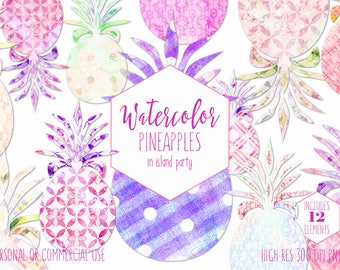 WATERCOLOUR PINEAPPLE CLIPART Commercial Use Clip Art Fun | Etsy