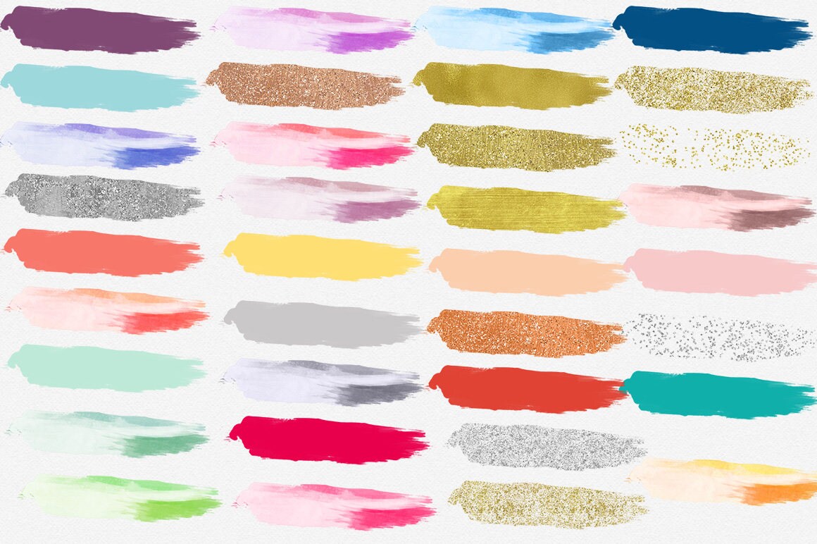 WATERCOLOR & GOLD PAINT Strokes Clipart Commercial Use Clipart | Etsy