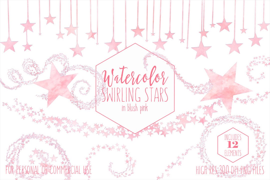 BLUSH PINK WATERCOLOR Stars Clipart Commercial Use Clip Art Celestial ...