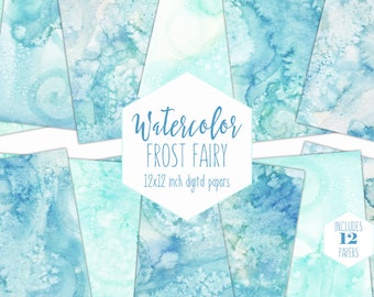 AQUA WATERCOLOR FLOWERS Digital Paper Pack Commercial Use | Etsy