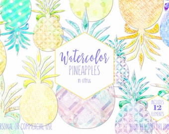 WATERCOLOUR PINEAPPLE CLIPART Commercial Use Clip Art Fun | Etsy
