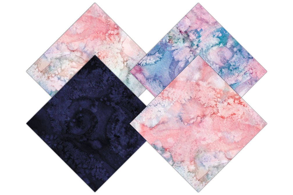 PINK & NAVY BLUE Watercolor Digital Paper Pack Commercial Use | Etsy