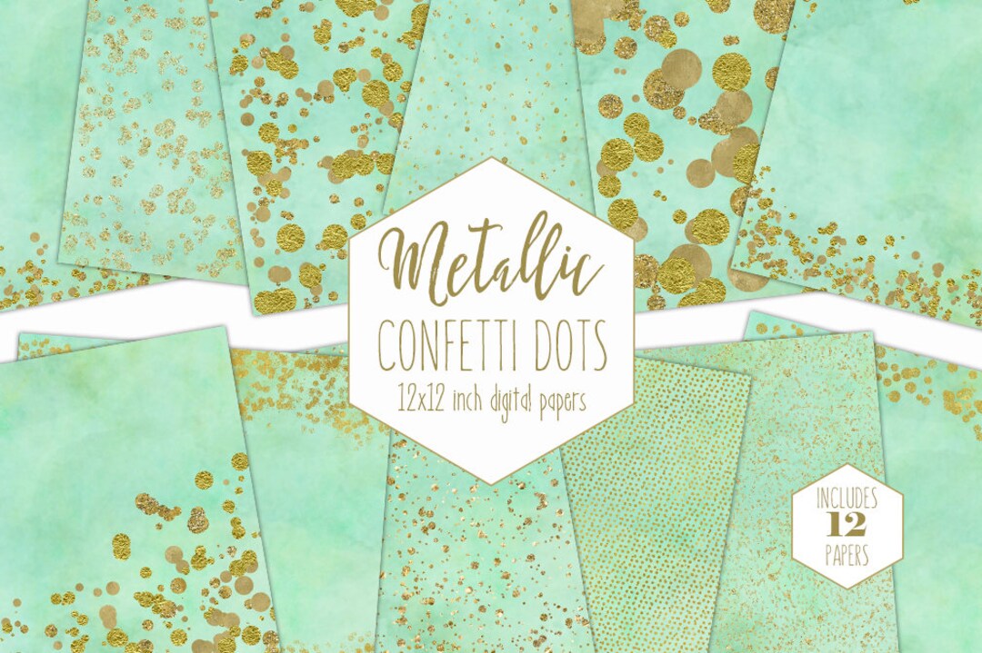 GOLD FOIL & MINT Digital Paper Pack Confetti Dot Backgrounds - Etsy