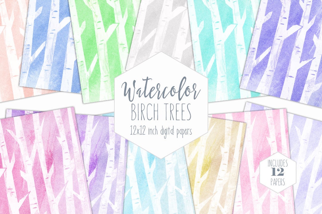 PASTEL BIRCH TREE Digital Paper Commercial Use Paper Pack Tree - Etsy