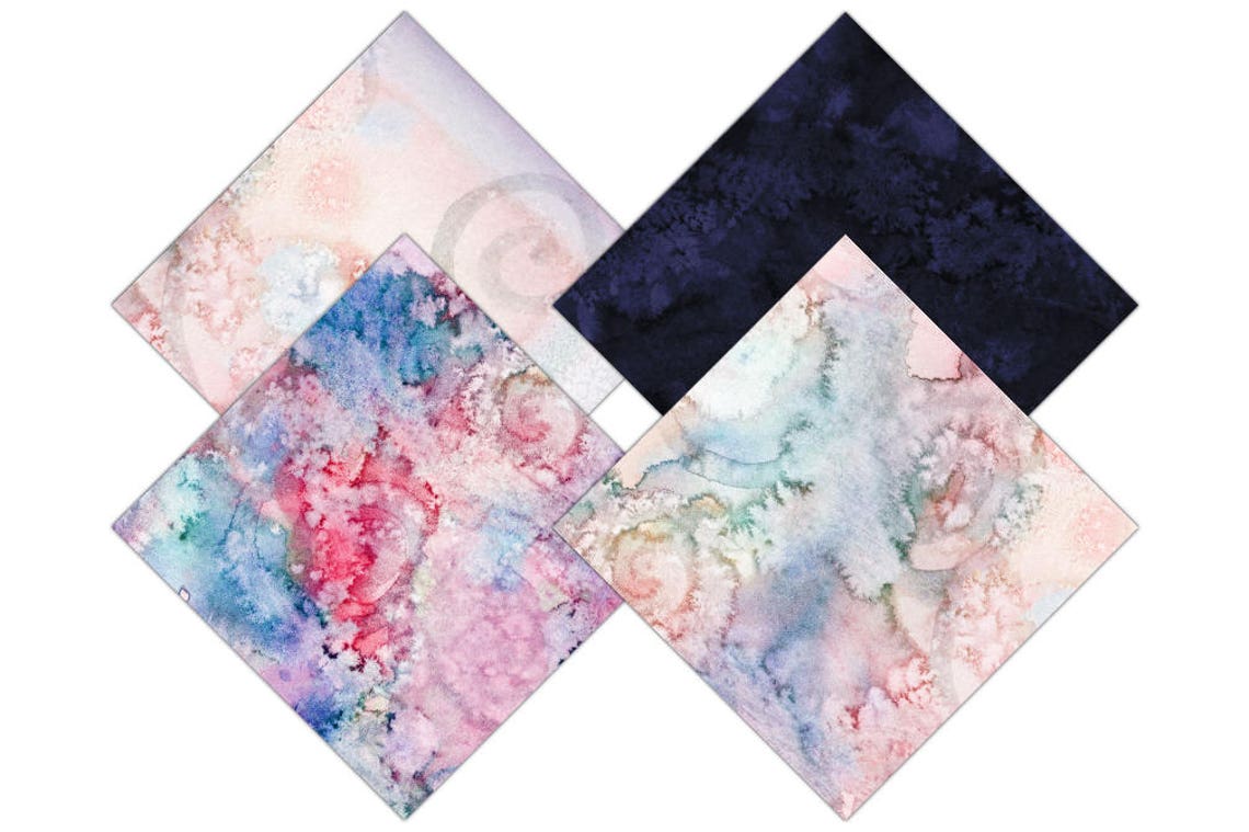 PINK & NAVY BLUE Watercolor Digital Paper Pack Commercial Use | Etsy