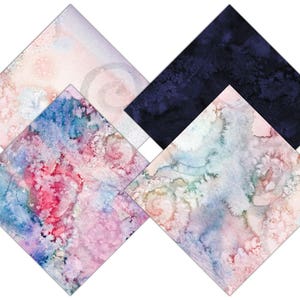 PINK & NAVY BLUE Watercolor Digital Paper Pack Commercial Use ...