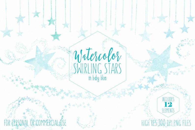 BABY BLUE WATERCOLOR Star Clipart Commercial Use Clip Art - Etsy