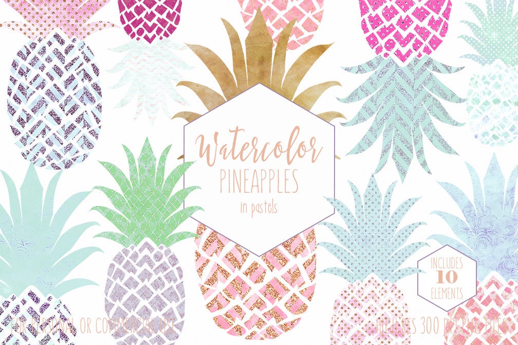 WATERCOLOUR PINEAPPLE CLIPART Commercial Use Clip art Fun | Etsy