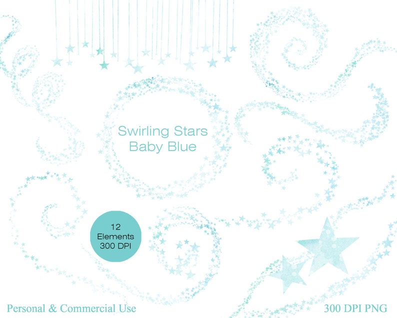 BABY BLUE WATERCOLOR Star Clipart Commercial Use Clip Art - Etsy