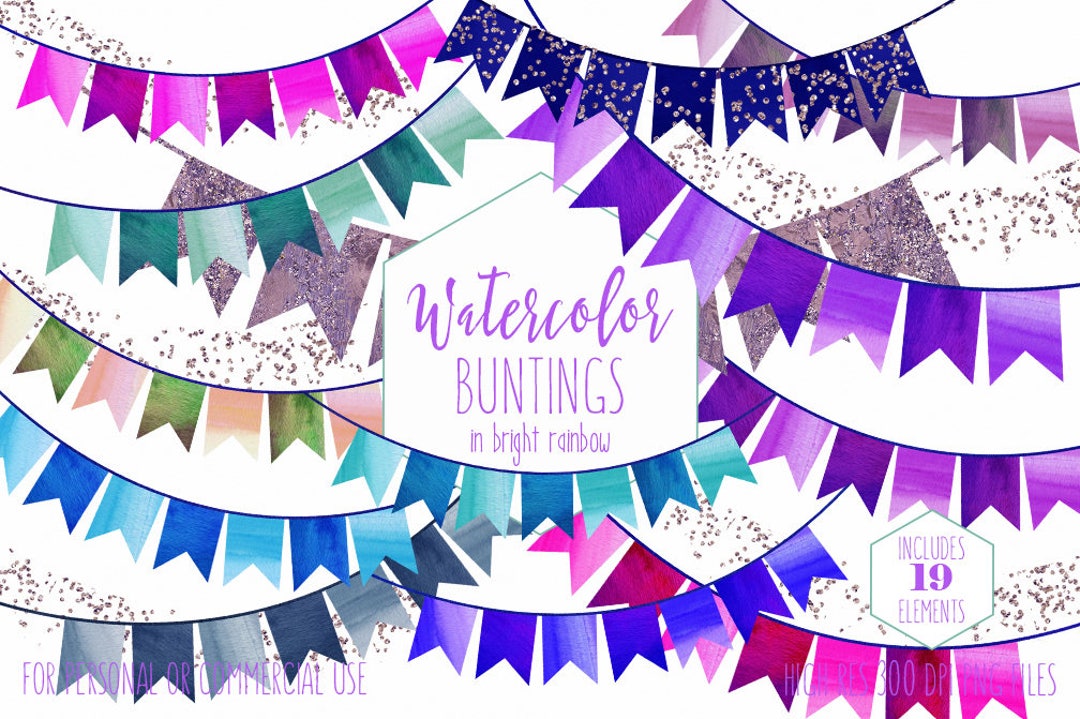 RAINBOW BUNTING BANNER Clipart Commercial Use Clip Art - Etsy