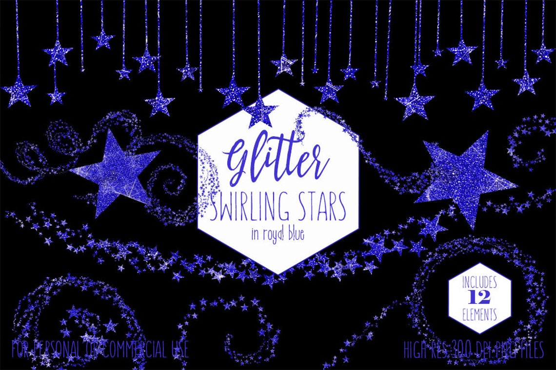 BLUE GLITTER STARS Clipart Commercial Use Clip Art Sparkling - Etsy