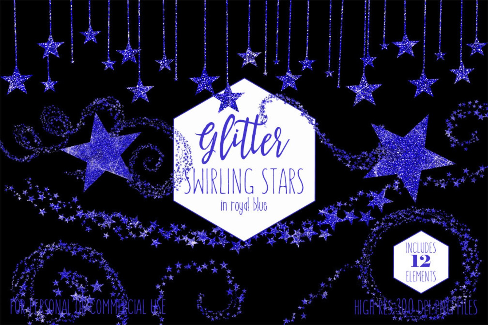 BLUE GLITTER STARS Clipart Commercial Use Clip Art Sparkling - Etsy