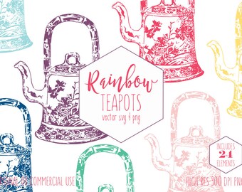 50 Rainbow Cute Tea Pot Clip Art Colorful Digital - Etsy