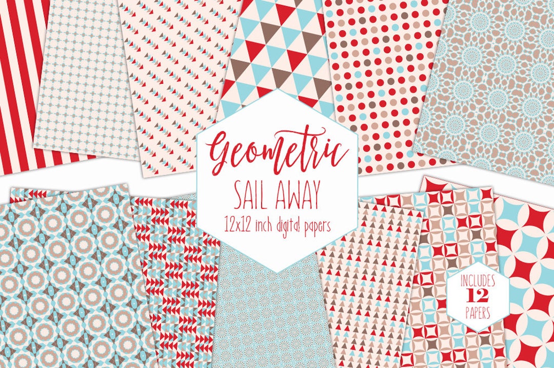 RED & BLUE NAUTICAL Digital Paper Pack Geometric Backgrounds - Etsy
