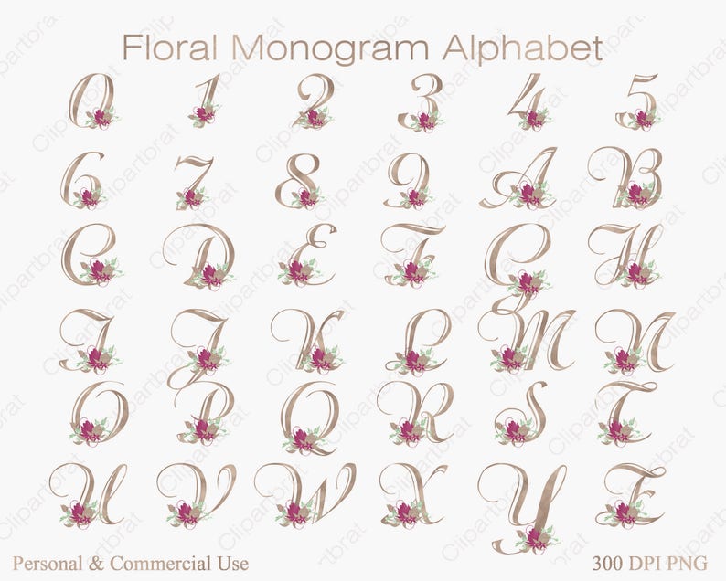 ROSE GOLD FLORAL Alphabet Clipart for Commercial Use Burgundy - Etsy Canada