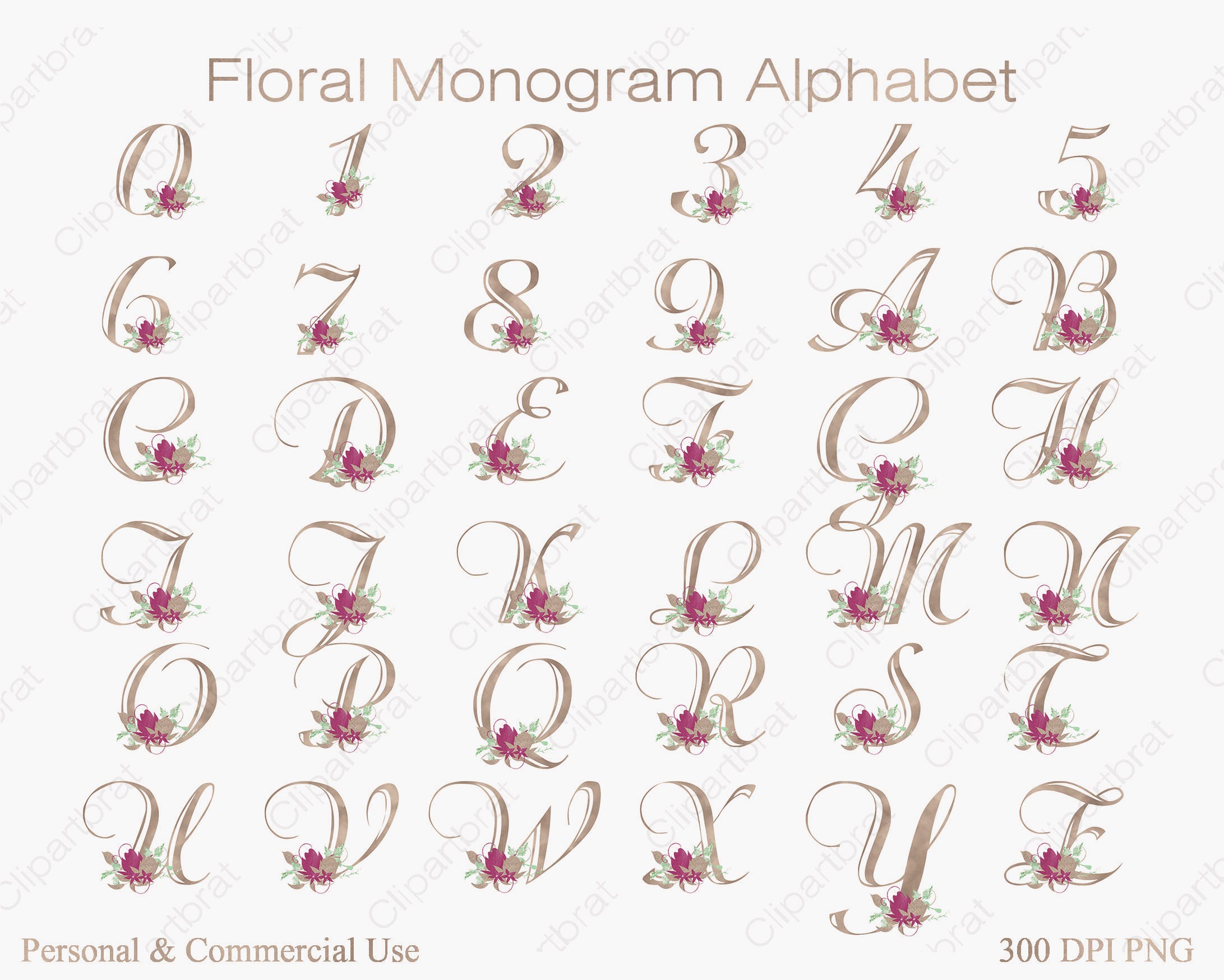 ROSE GOLD FLORAL Alphabet Clipart for Commercial Use Burgundy - Etsy Canada