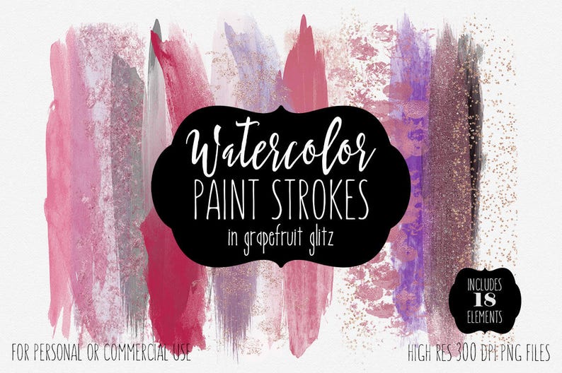 WATERCOLOR PAINT STROKES Clipart Commercial Use Clip Art 18 - Etsy