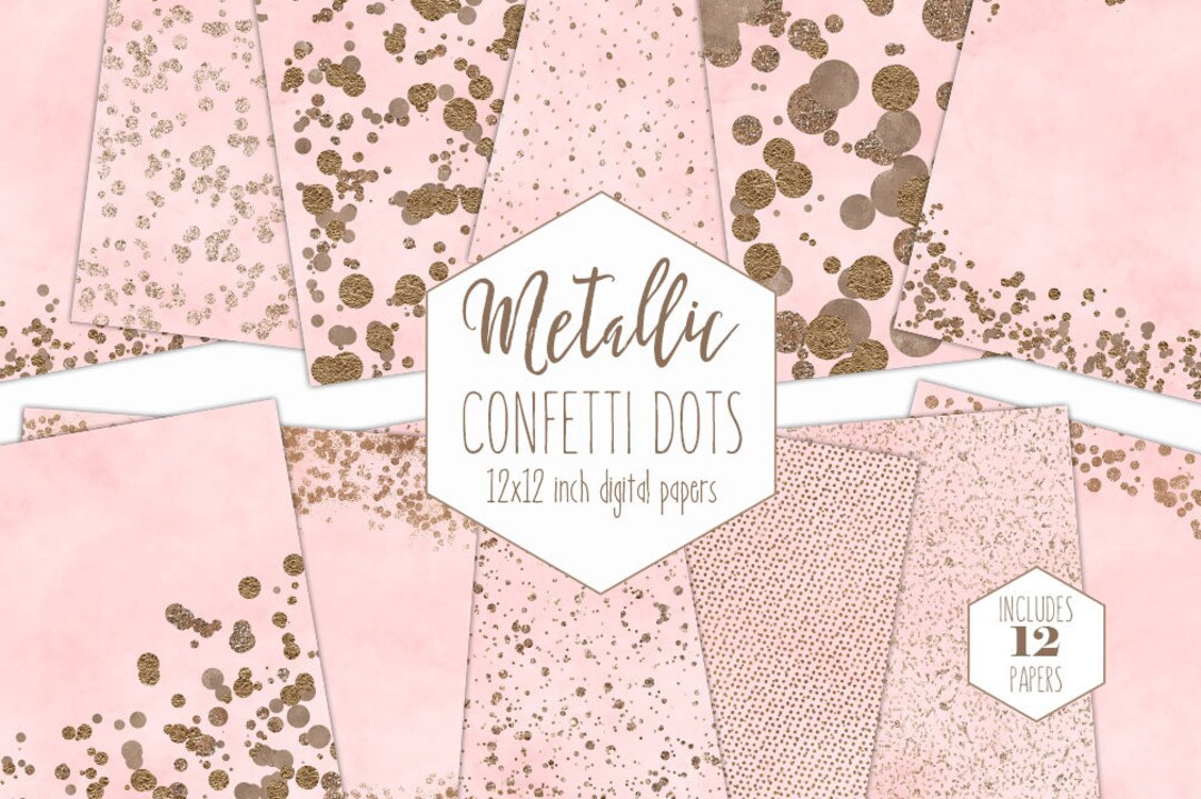 ROSE GOLD FOIL & Blush Pink Digital Paper Pack Confetti Dot Backgrounds ...