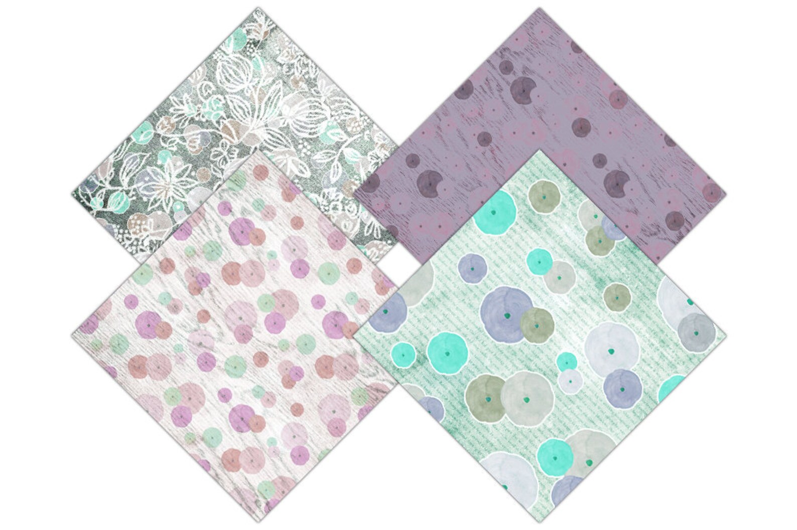 PURPLE & MINT FLORAL Digital Paper Pack Commercial Use Flower - Etsy