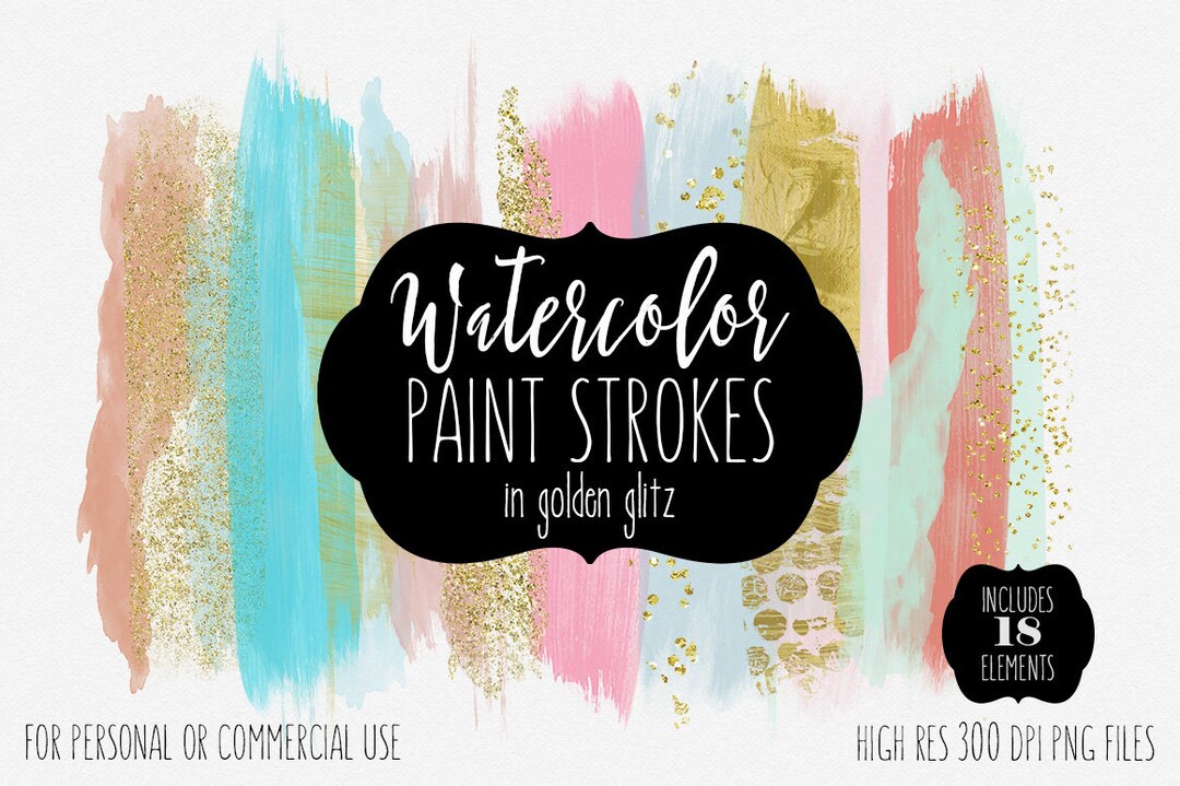 GOLD & WATERCOLOR BRUSH Strokes Clipart Commercial Use Clip - Etsy