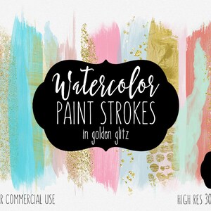 GOLD & WATERCOLOR BRUSH Strokes Clipart Commercial Use Clip - Etsy