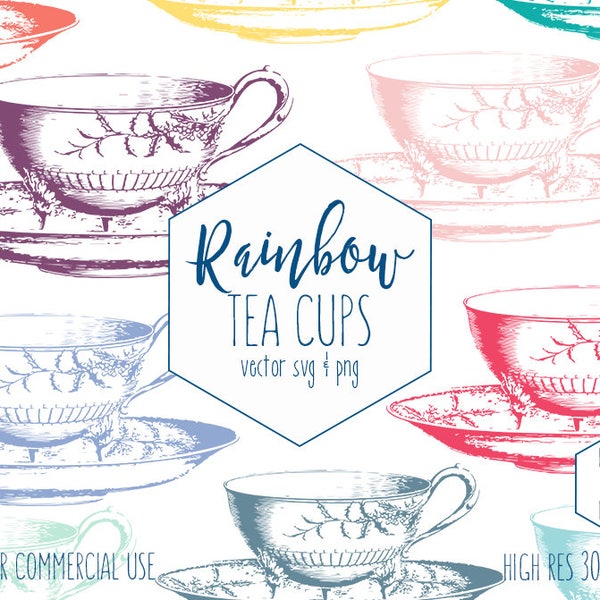 Rainbow Tea Cup Clipart - Etsy