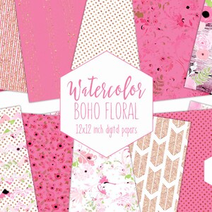 PINK FLORAL WATERCOLOR Digital Paper Pack Commercial Use Rose - Etsy