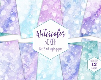 AQUA WATERCOLOR FLOWERS Digital Paper Pack Commercial Use | Etsy