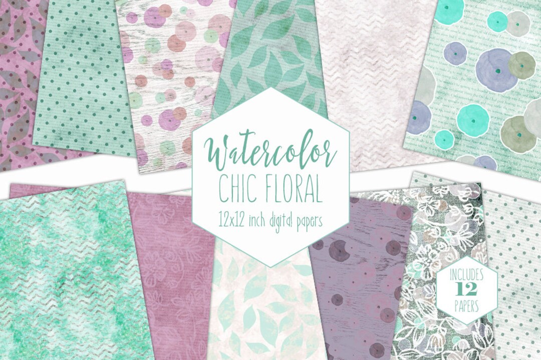 PURPLE & MINT FLORAL Digital Paper Pack Commercial Use Flower - Etsy