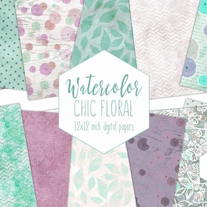 PURPLE & MINT FLORAL Digital Paper Pack Commercial Use Flower - Etsy