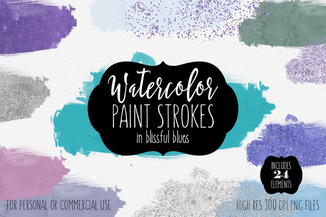 BLUE WATERCOLOR BRUSH Strokes Clipart Commercial Use Clip Art - Etsy