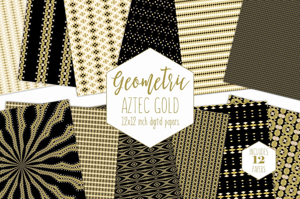 BLACK & METALLIC GOLD Digital Paper Pack Geometric Backgrounds | Etsy