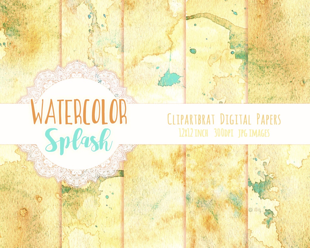 YELLOW WATERCOLOR Splash Digital Paper Commercial Use Paper Pack Yellow ...