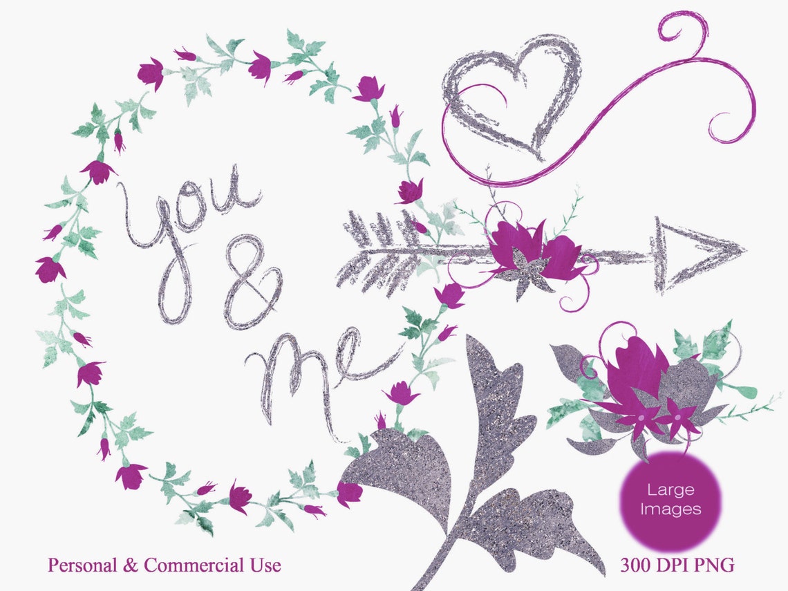 WATERCOLOR FLORAL WREATH Clipart Commercial Use Clip Art | Etsy