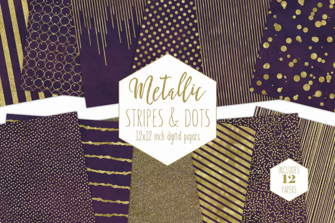 PURPLE & GOLD FOIL Digital Paper Pack Stripe Backgrounds - Etsy
