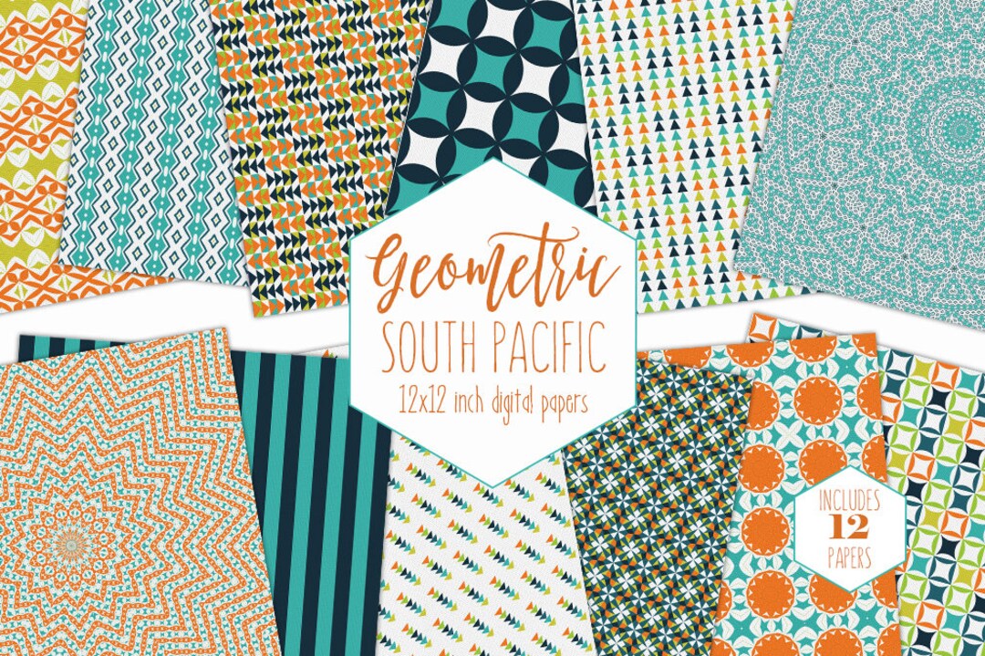 TEAL ORANGE & NAVY Blue Digital Paper Pack Bohemian - Etsy
