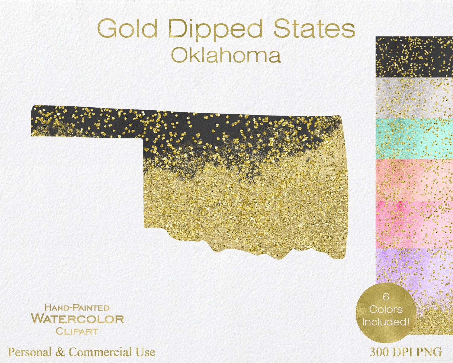 WATERCOLOR & GOLD OKLAHOMA Clipart Commercial Use Clipart | Etsy