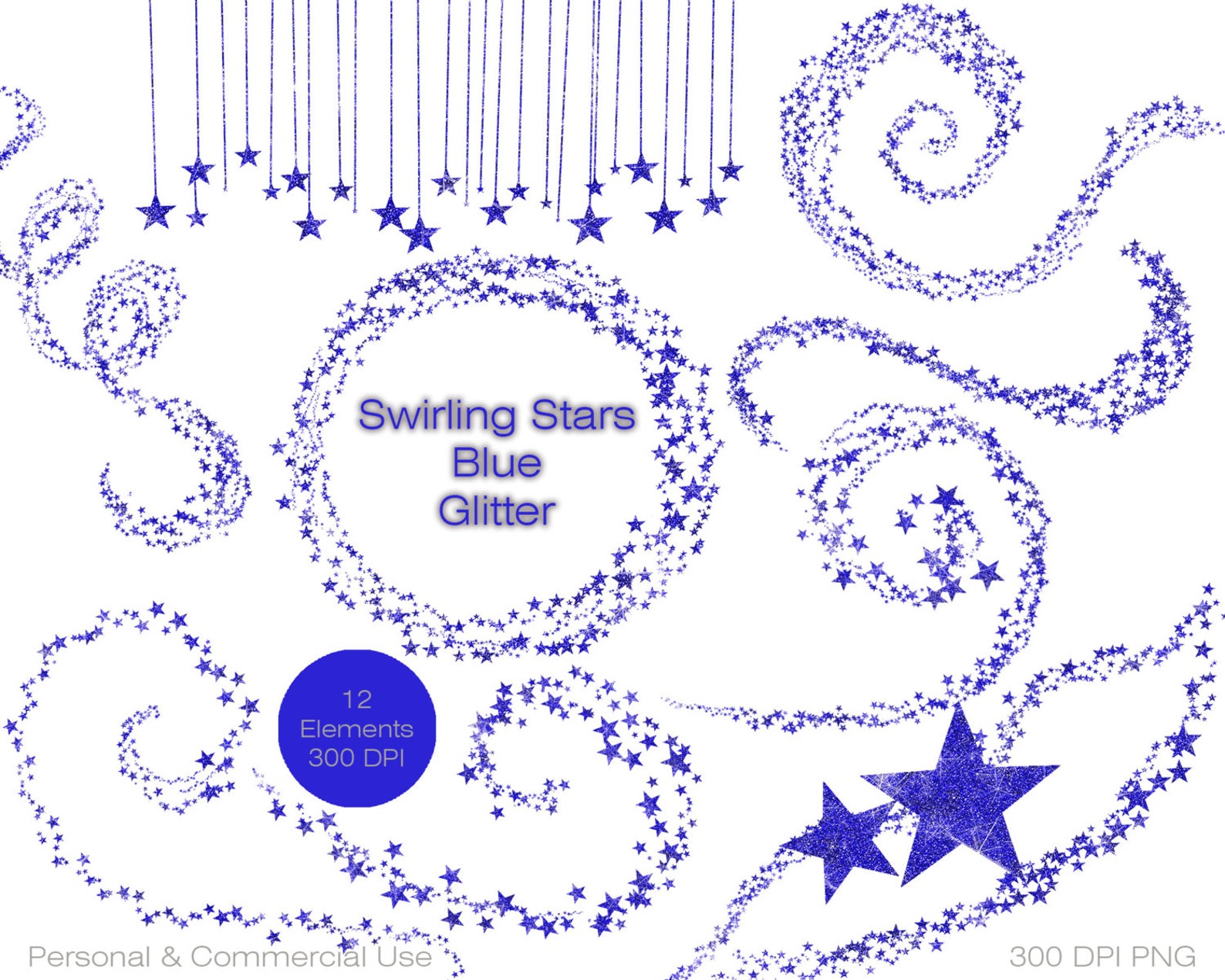 BLUE GLITTER STARS Clipart Commercial Use Clip Art Sparkling - Etsy
