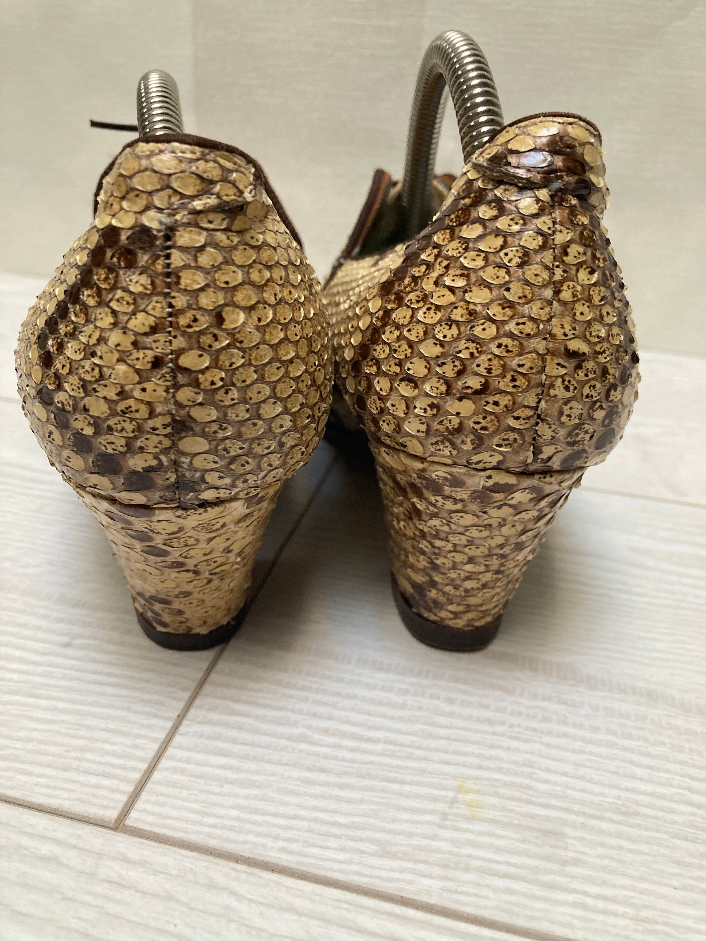 Vintage Handmade Ervas Snakeskin Leather Lace up Heel Shoes Size 3 1/2 ...