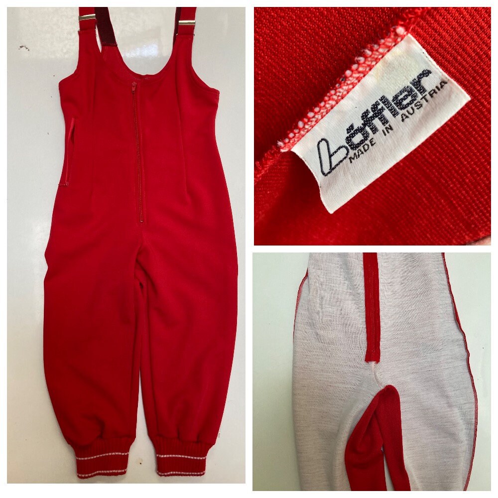 Vintage LOFFLER Made in Austria Red Wool Blend Crop Ski Bibs, Snow ...
