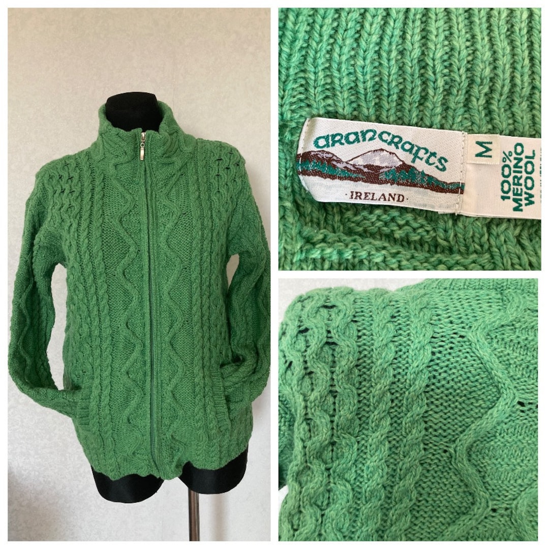 Aran Crafts Ireland Merino Green Wool Knitted Cardigan Size M - Etsy