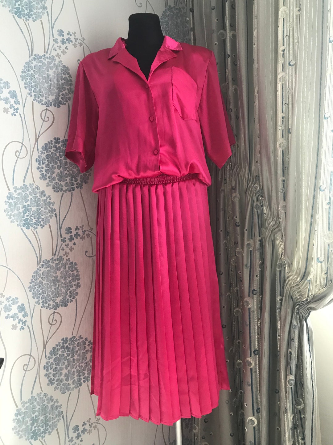 Vintage Principles Made in Great Britain Women Raspberry Pink Satin ...