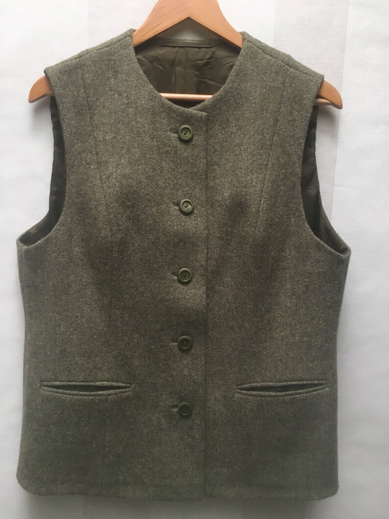 Custom Made Tailored Tweed Wool Women Waistcoat, Vest, Khaki Green ...