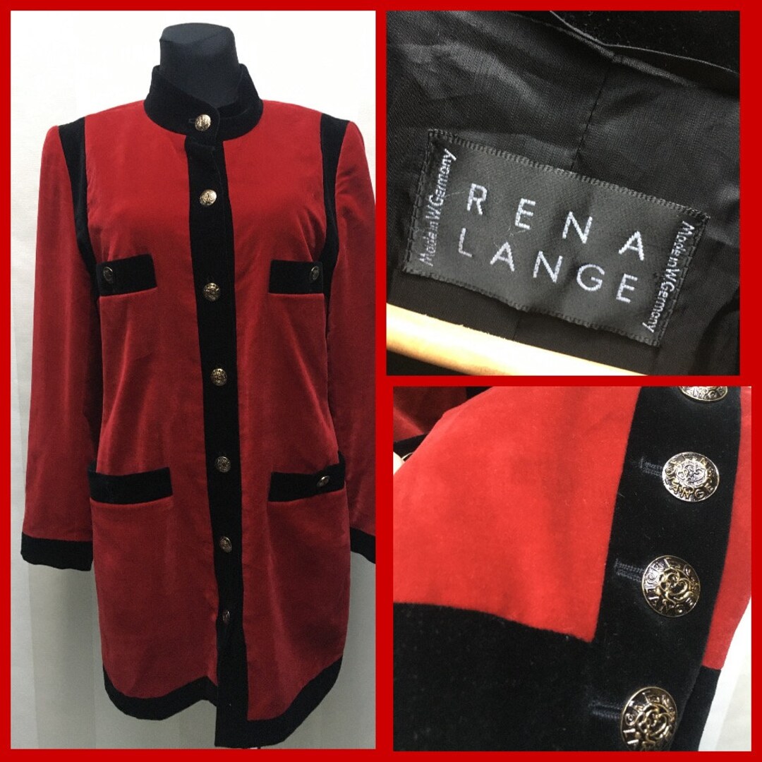 RENA LANGE Elegant Red/ Black Fine Velvet Cardinal Style Long Blazer ...