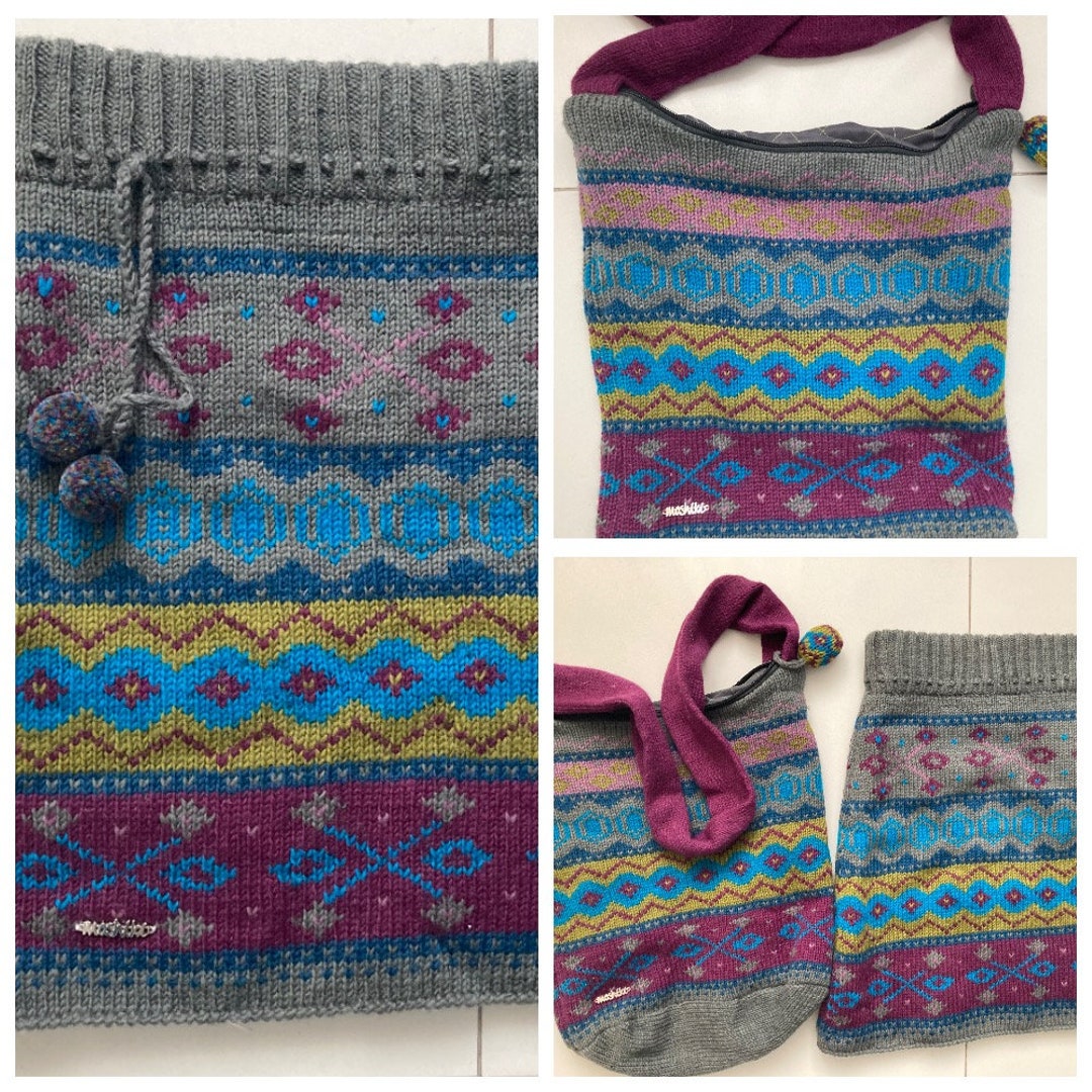 MOSHIKI Chabuk Set Wool Fair Isle Knitted Skirt + Shoulder Messenger ...