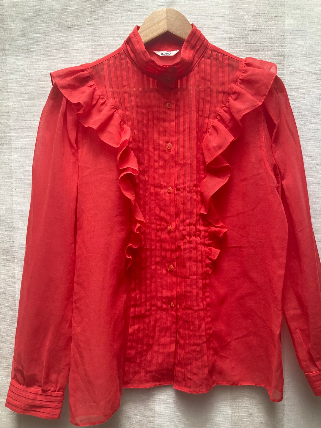 TEUTLOFF Vintage Victorian Style Red Blend Blouse With Frills Size M - Etsy